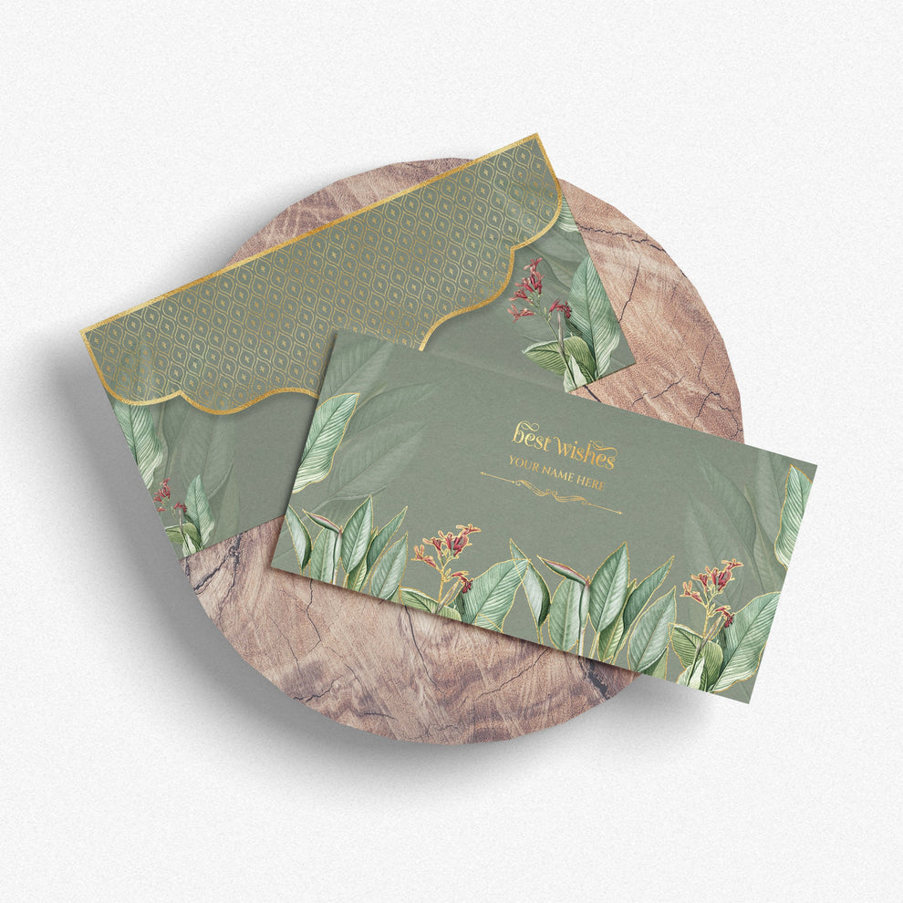Sage Green Botanical Shagun Envelope | Elegant Money Gift Envelope